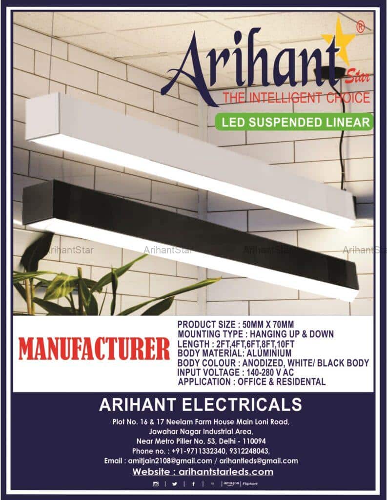 Arihant Star Led Linear Pendant Profile Black Body Hanging Light India ...